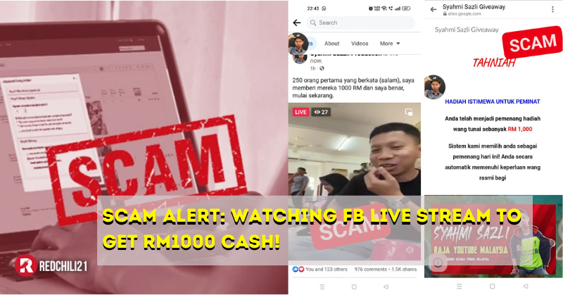 Scam Alert: Watching FB Live Stream To Get RM1000 CASH! - RedChili21 MY